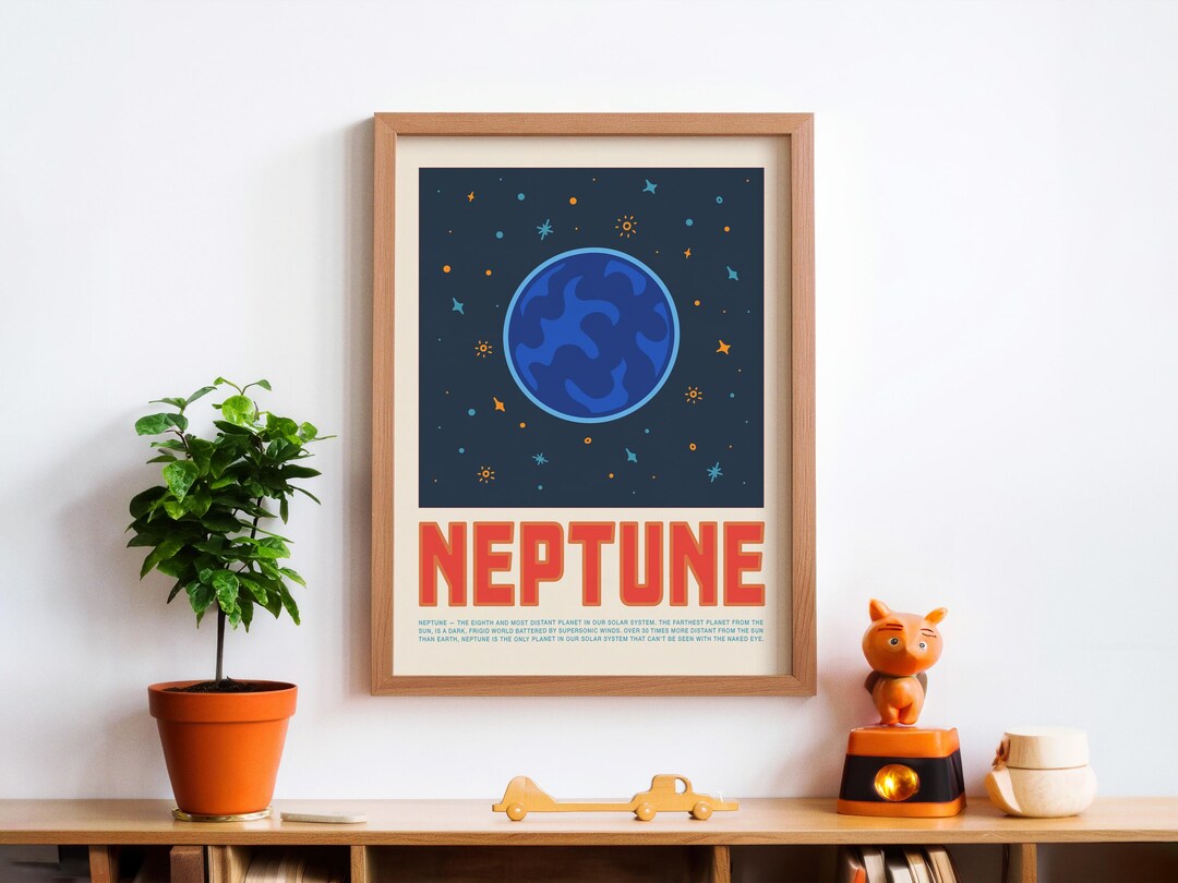 SOLAR SYSTEM PRINTS - Retro Planet Neptune Print, Wall Art for Children ...