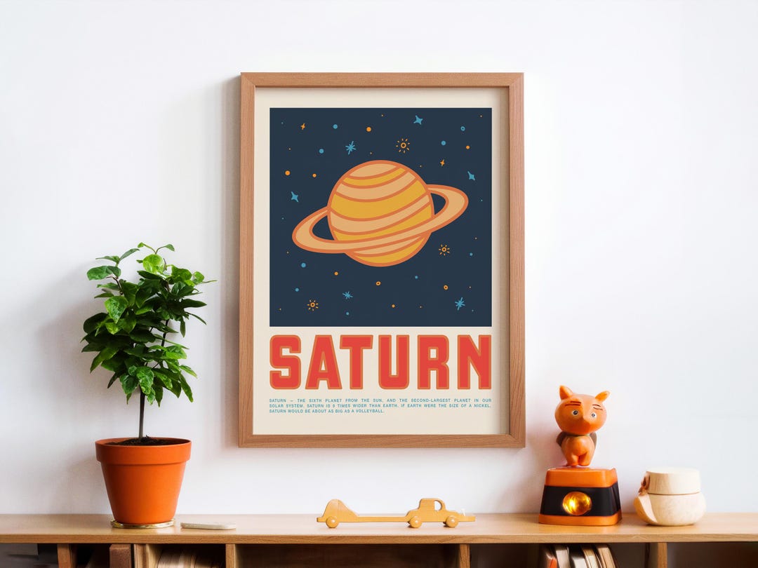 SOLAR SYSTEM PRINTS - Retro Planet Saturn Print, Outer Space Art, Wall ...