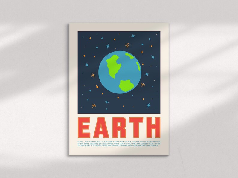 SOLAR SYSTEM PRINTS - Retro Planet Earth Print, Outer Space Art, Wall ...