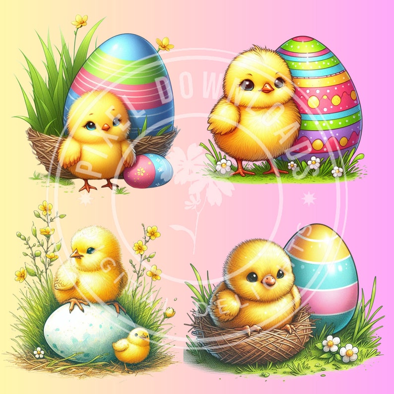 Easter Chick Clip Art, 8 PNG 300 DPI Clip Art, Cute Chick Art, Easter ...
