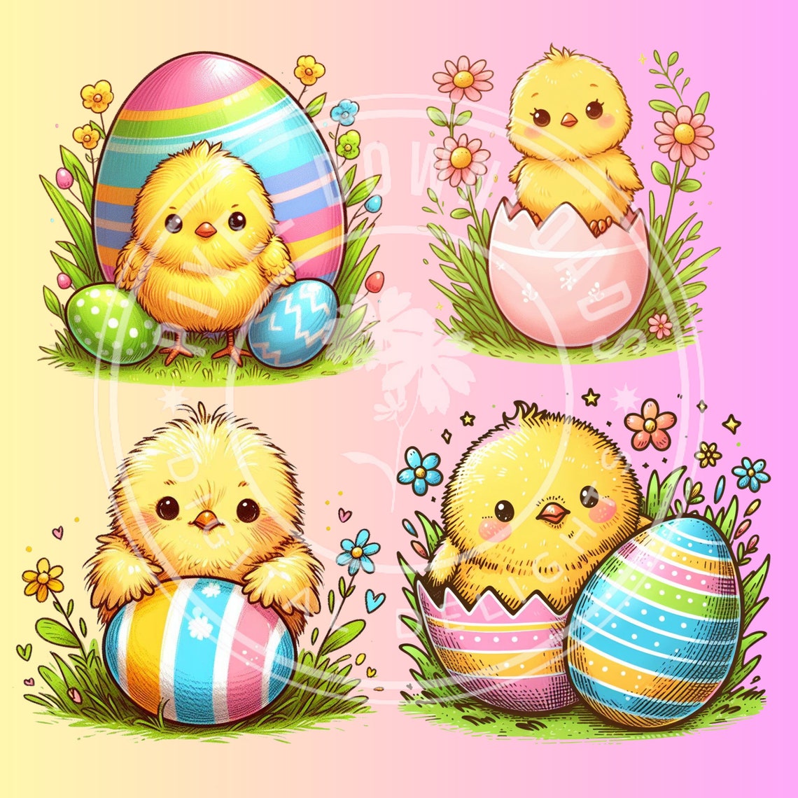 Easter Chick Clip Art, 8 PNG 300 DPI Clip Art, Cute Chick Art, Easter ...
