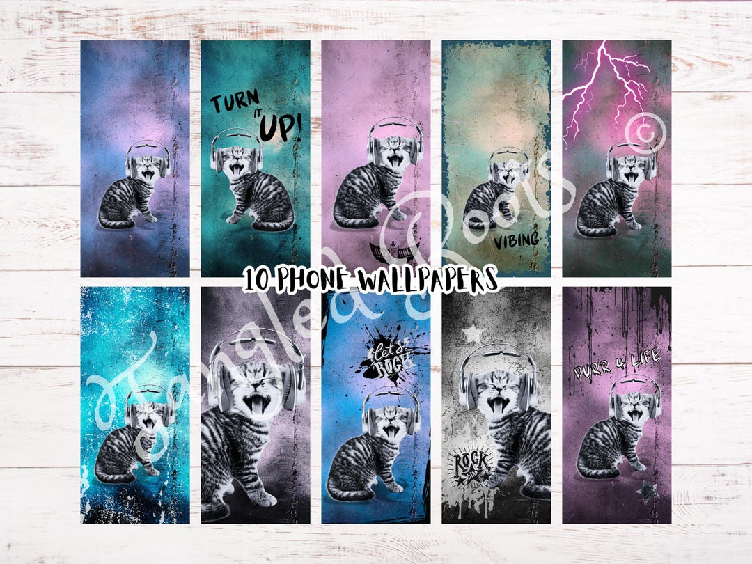 Rockin’ Cat Grunge Phone Wallpaper Pack - Aesthetic Rock Music ...
