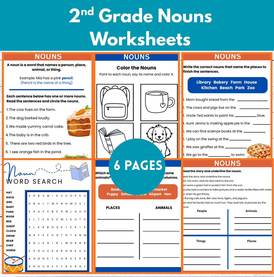 First Grade Nouns Worksheet - 2nd Grade Language Arts - Homeschool ...