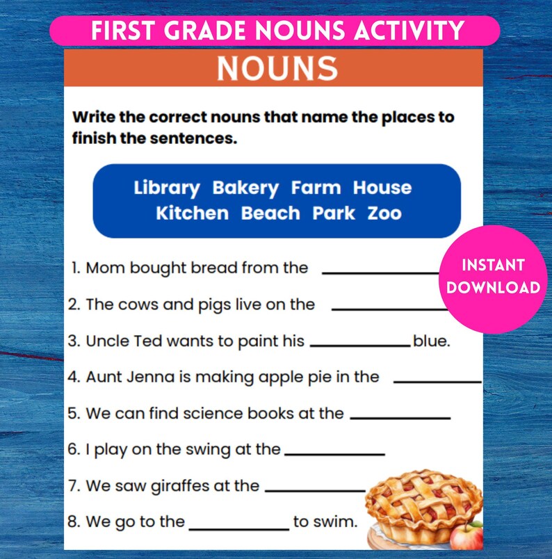First Grade Nouns Worksheet - 2nd Grade Language Arts - Homeschool ...