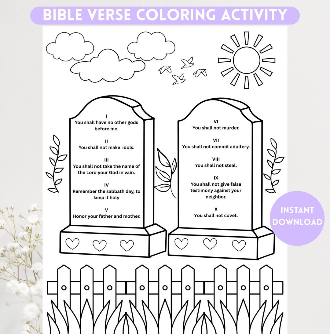 The Ten Commandments Coloring Page - Sunday School Activity Sheet ...
