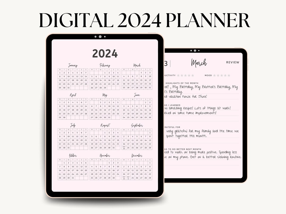 Elegant 2024 Monthly Calendar Set Digital Full Year Calendar Digital ...