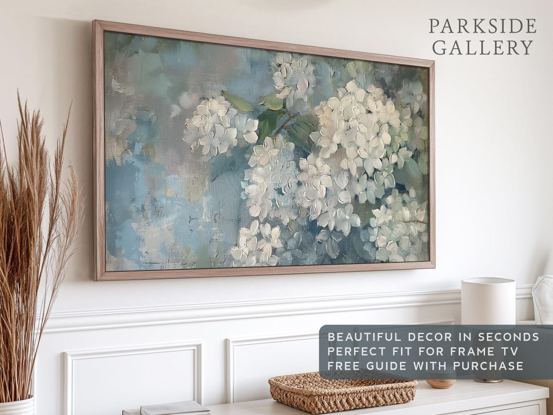 Frame TV Blue Hydrangea Flowers, Floral Painting for TV Frame ...