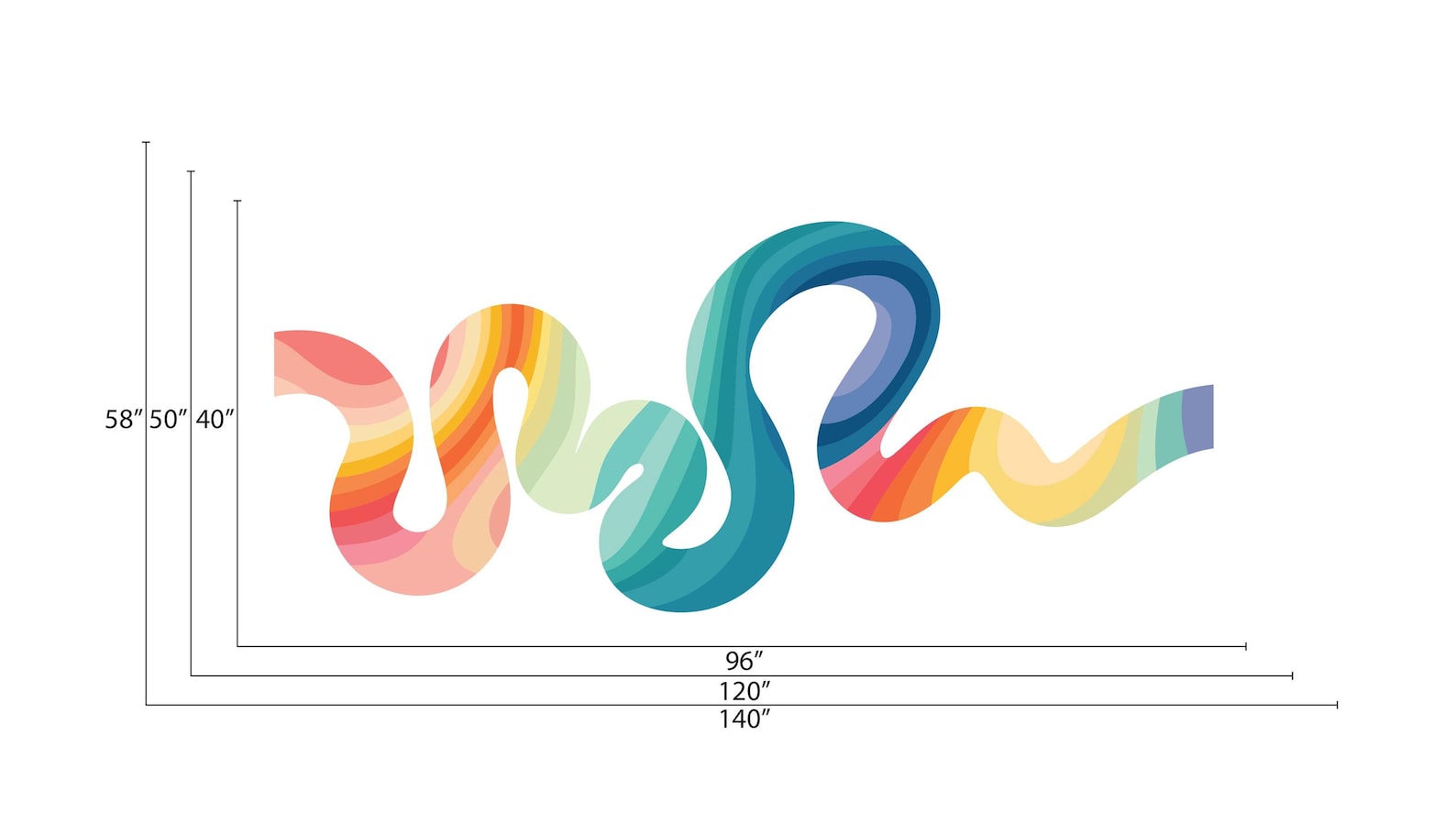 Colourful Flow Line Wall Decal Candy Color Line Wall Decal Curly Shape ...