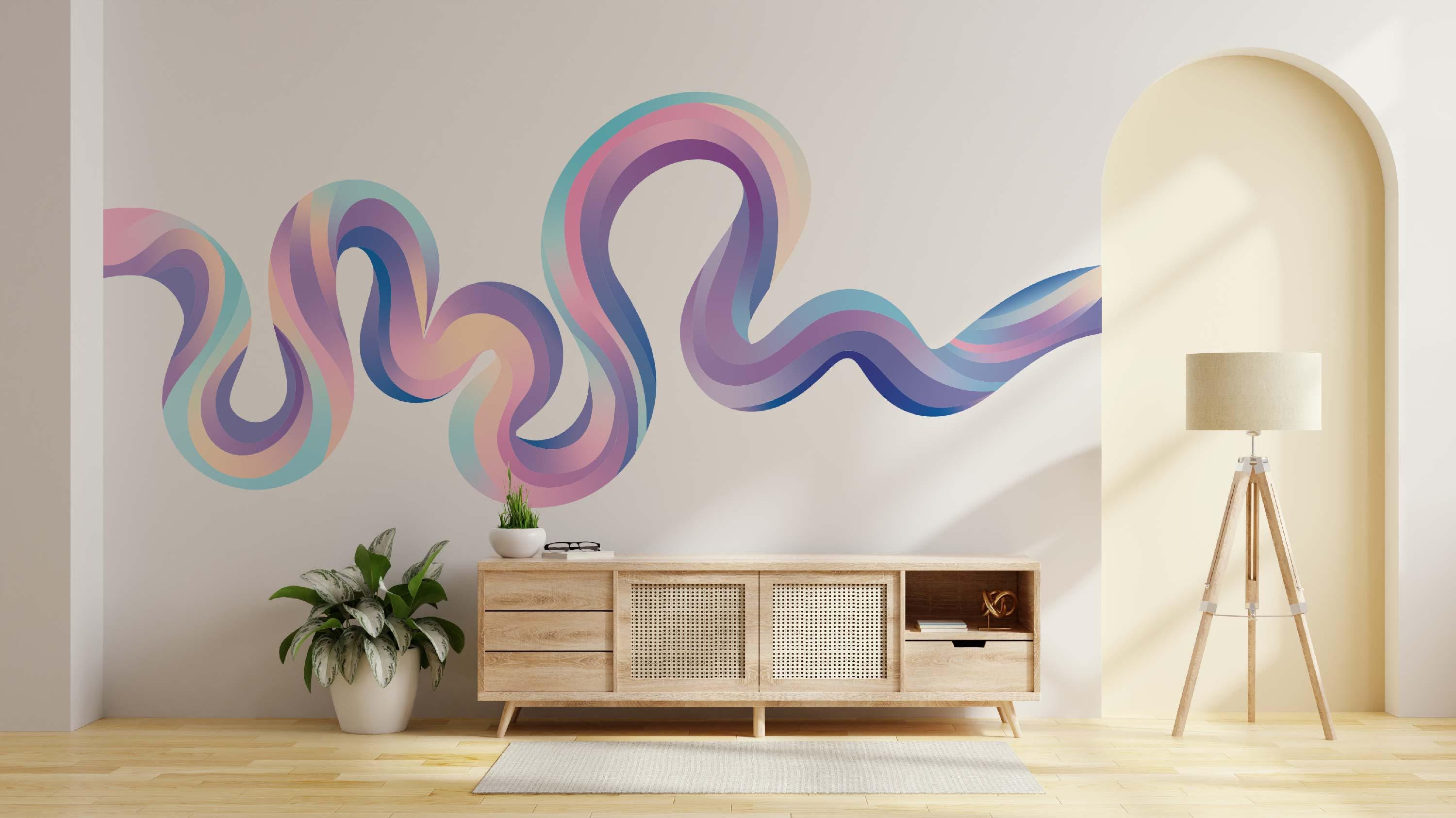 Colourful Flow Line Wall Decal Candy Color Line Wall Decal Curly Shape ...