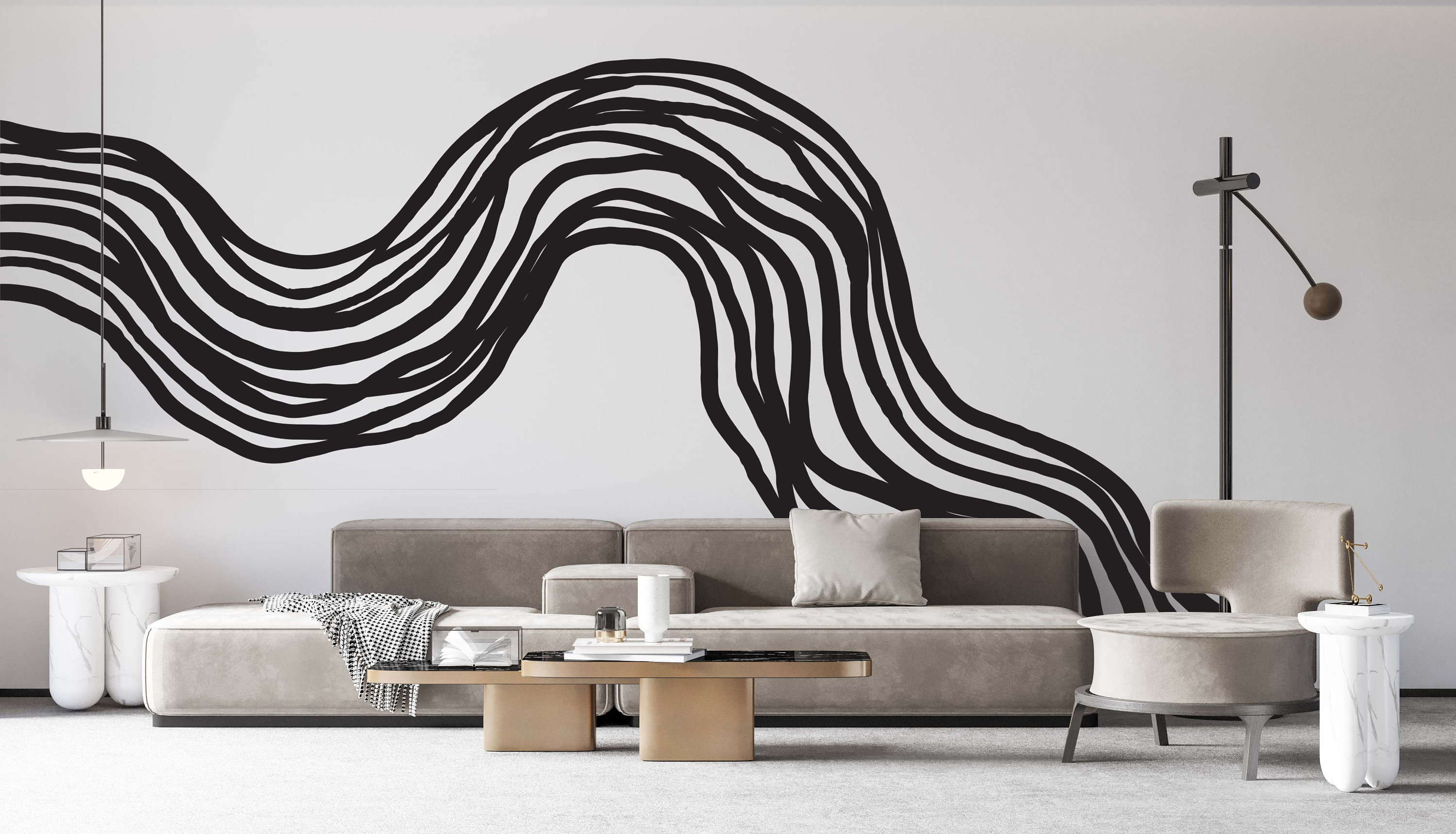 Abstract Line Wall Decal Brushstrokes Line Wall Art Organic Shape ...