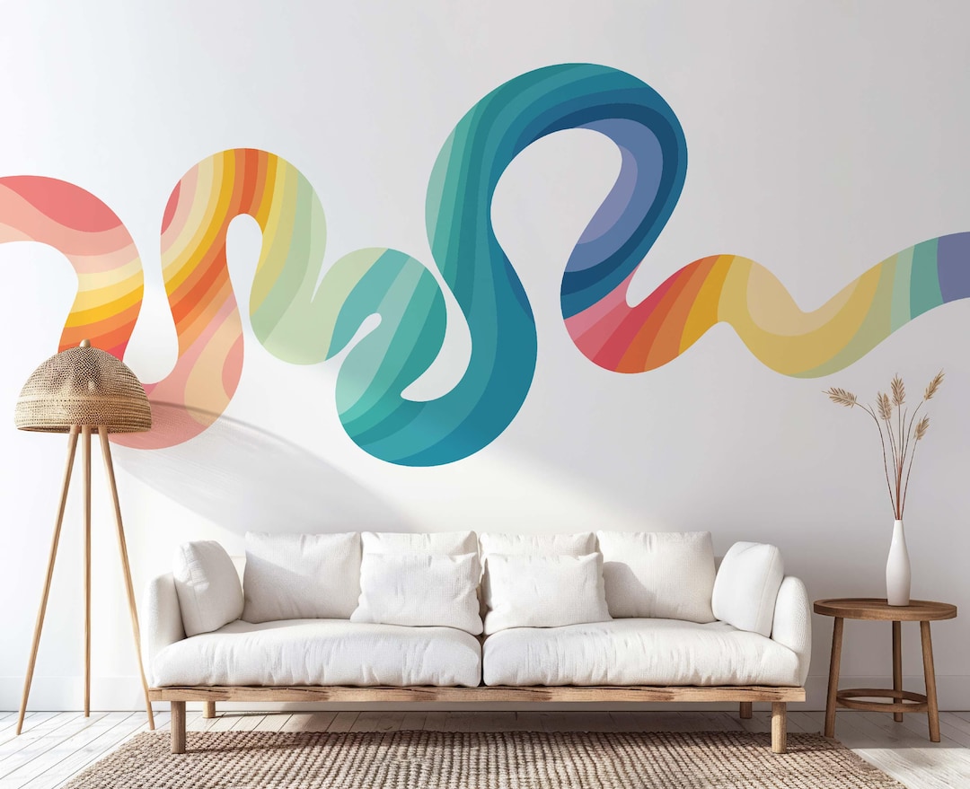 Colourful Flow Line Wall Decal Candy Color Stripe Line Wall Decal Curvy ...