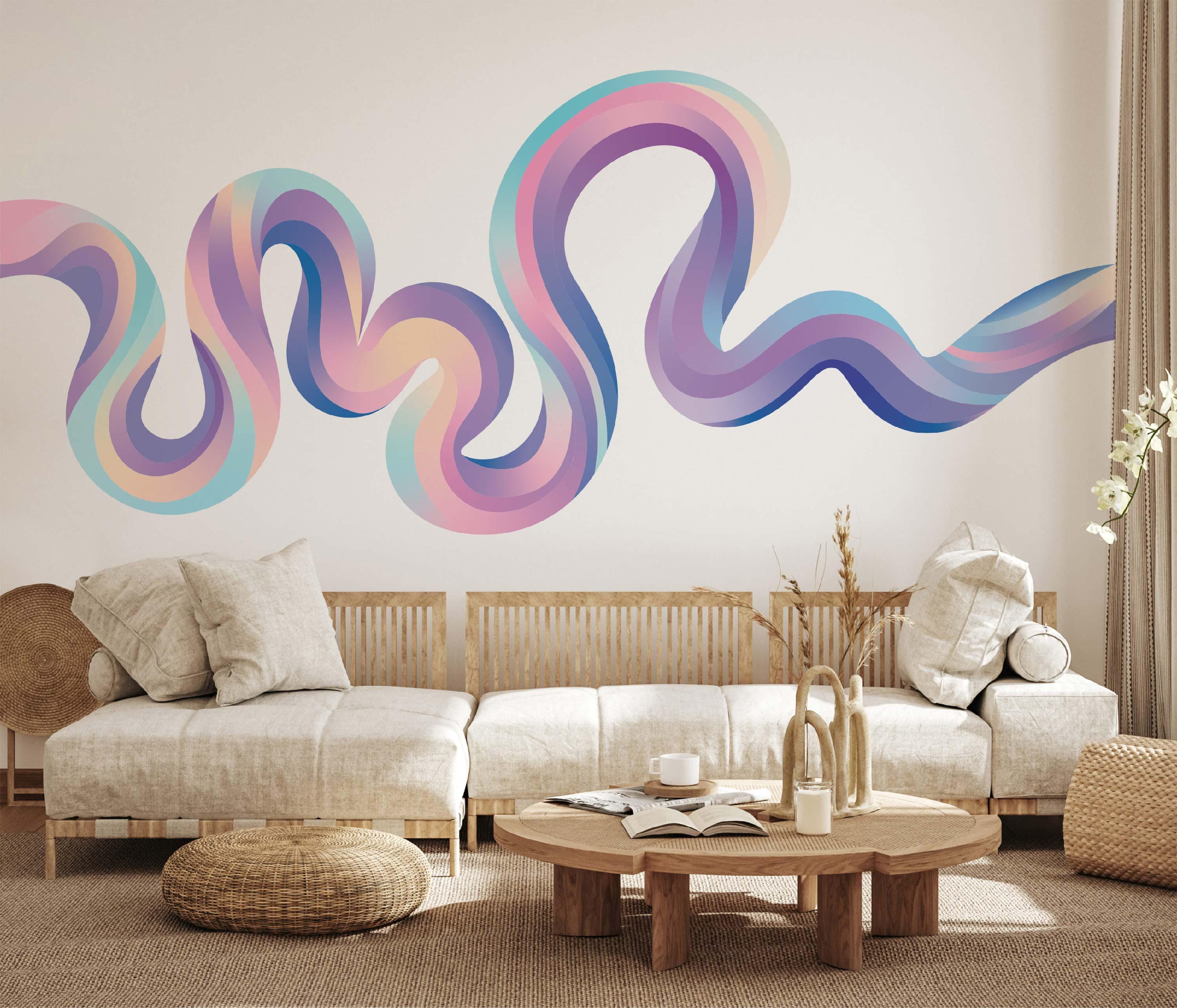 Colourful Flow Line Wall Decal Candy Color Line Wall Decal Curly Shape ...