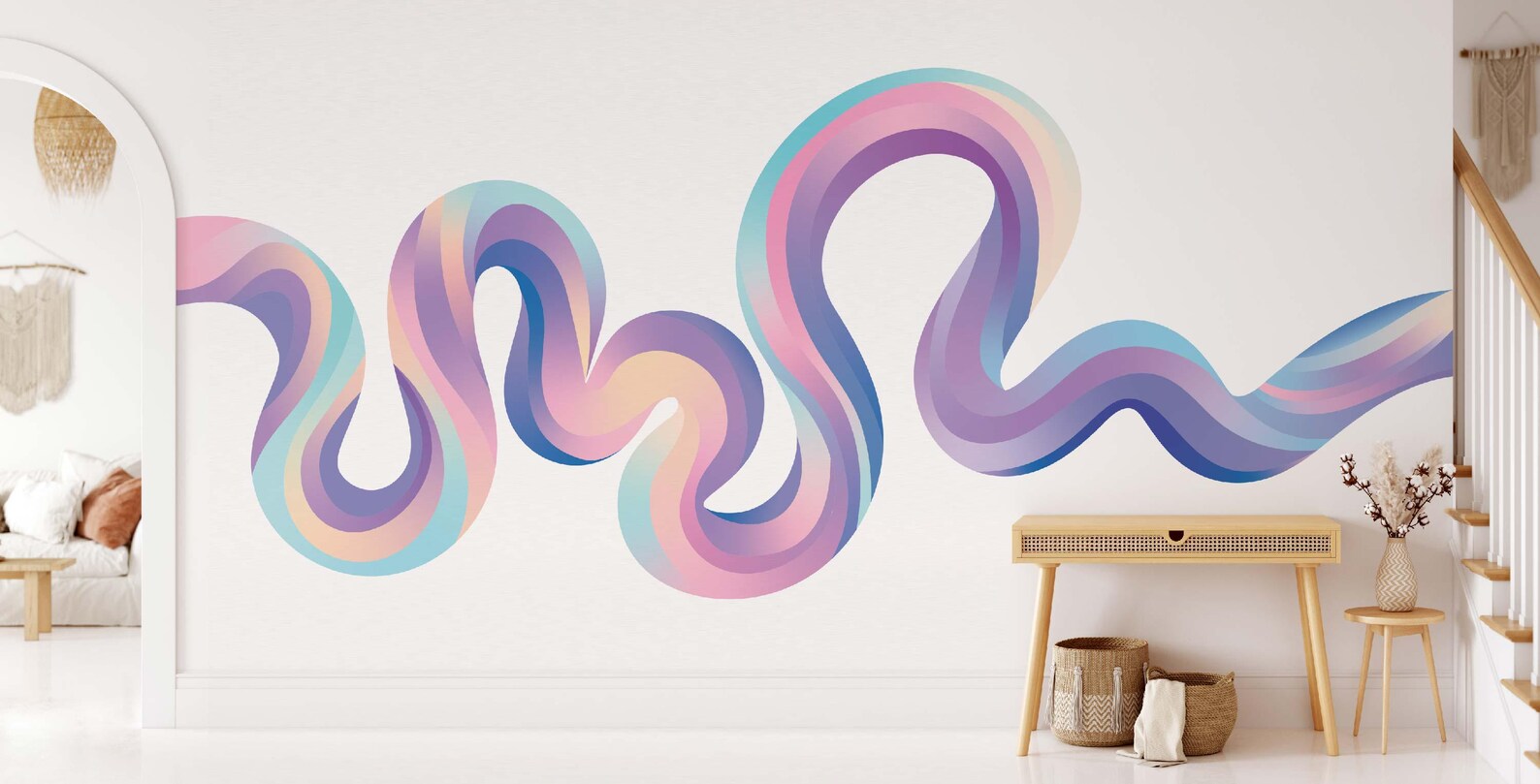 Colourful Flow Line Wall Decal Candy Color Line Wall Decal Curly Shape ...