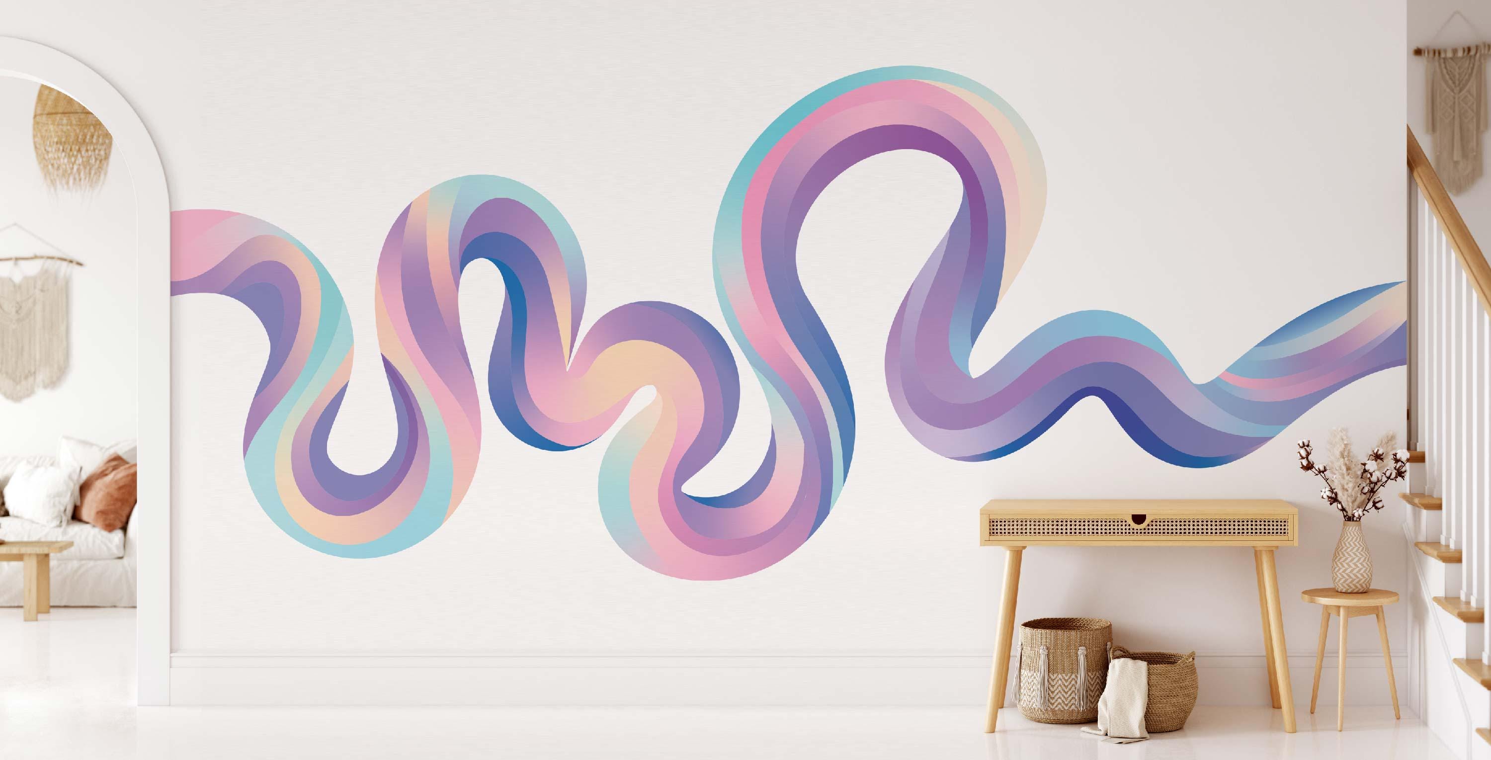 Colourful Flow Line Wall Decal Candy Color Line Wall Decal Curly Shape ...