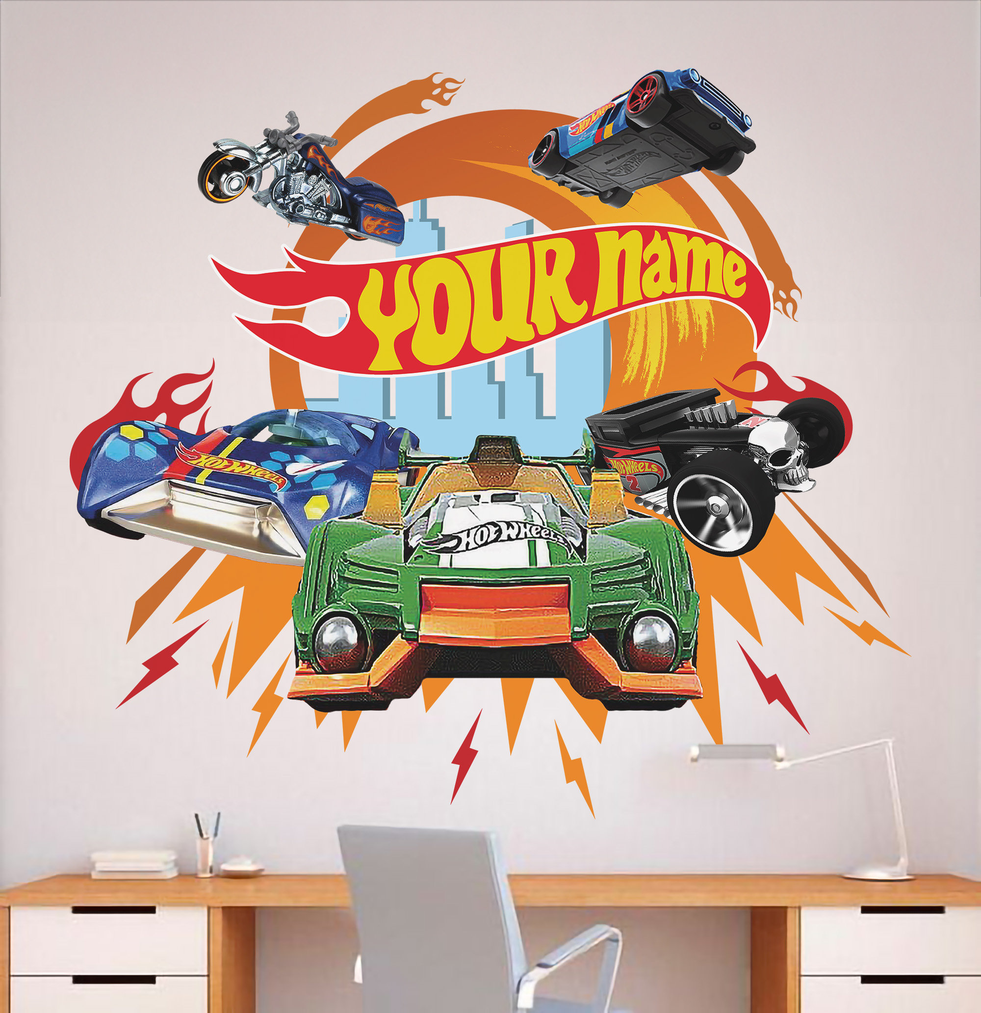 3D Hot Cars Wall Decal Motorsports Wall Sticker Racing Car Wall Decal ...