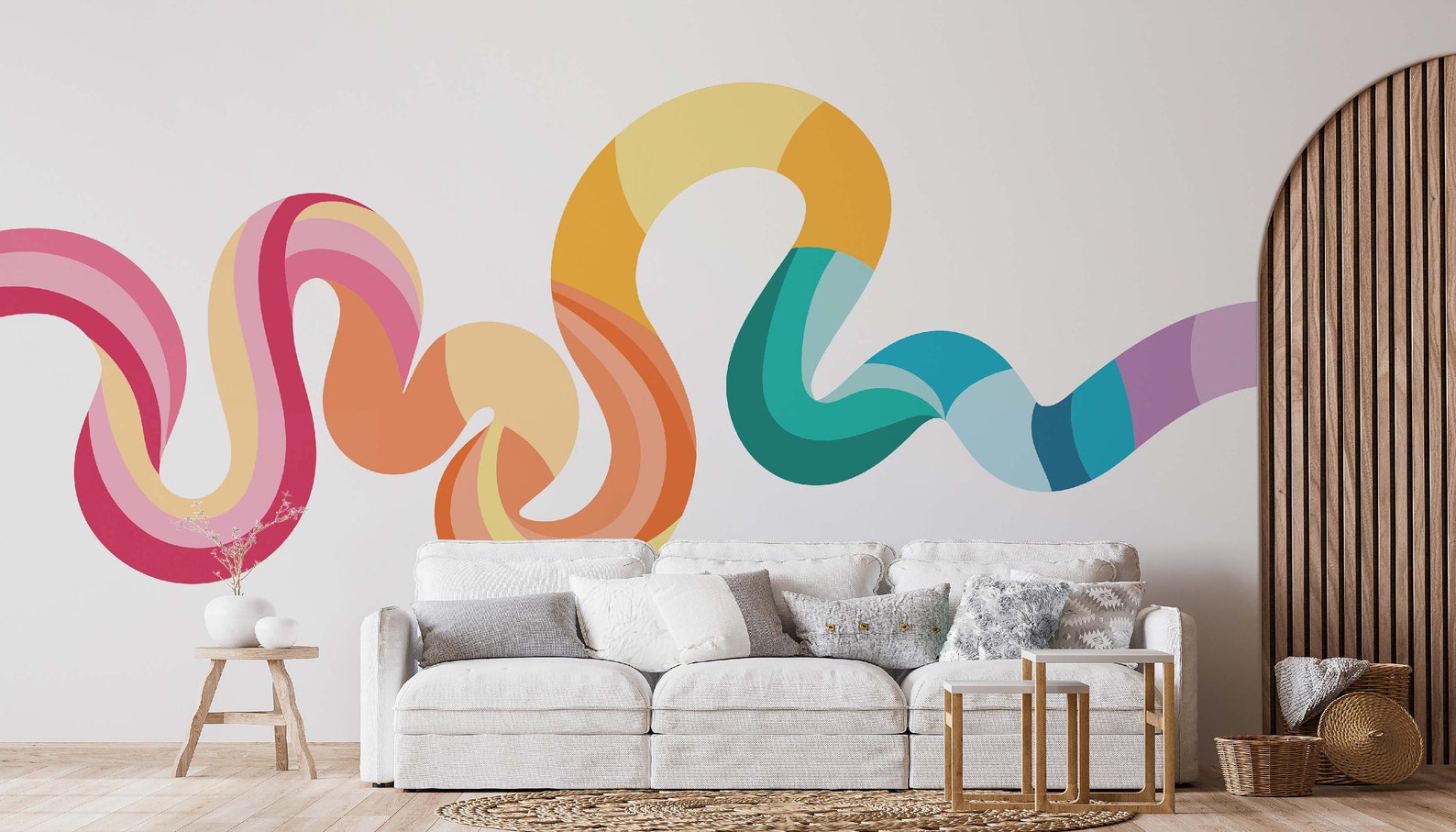 Colourful Flow Line Wall Decal Candy Color Line Wall Decal Curly Shape ...