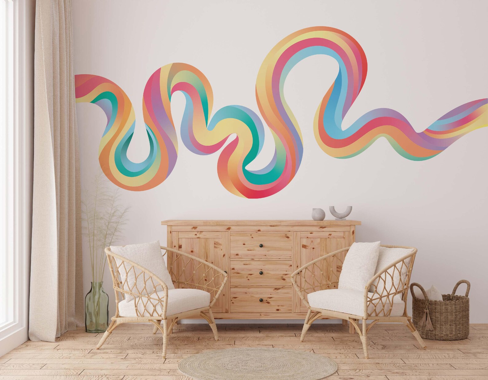 Colourful Flow Line Wall Decal Candy Color Line Wall Decal Curly Shape ...