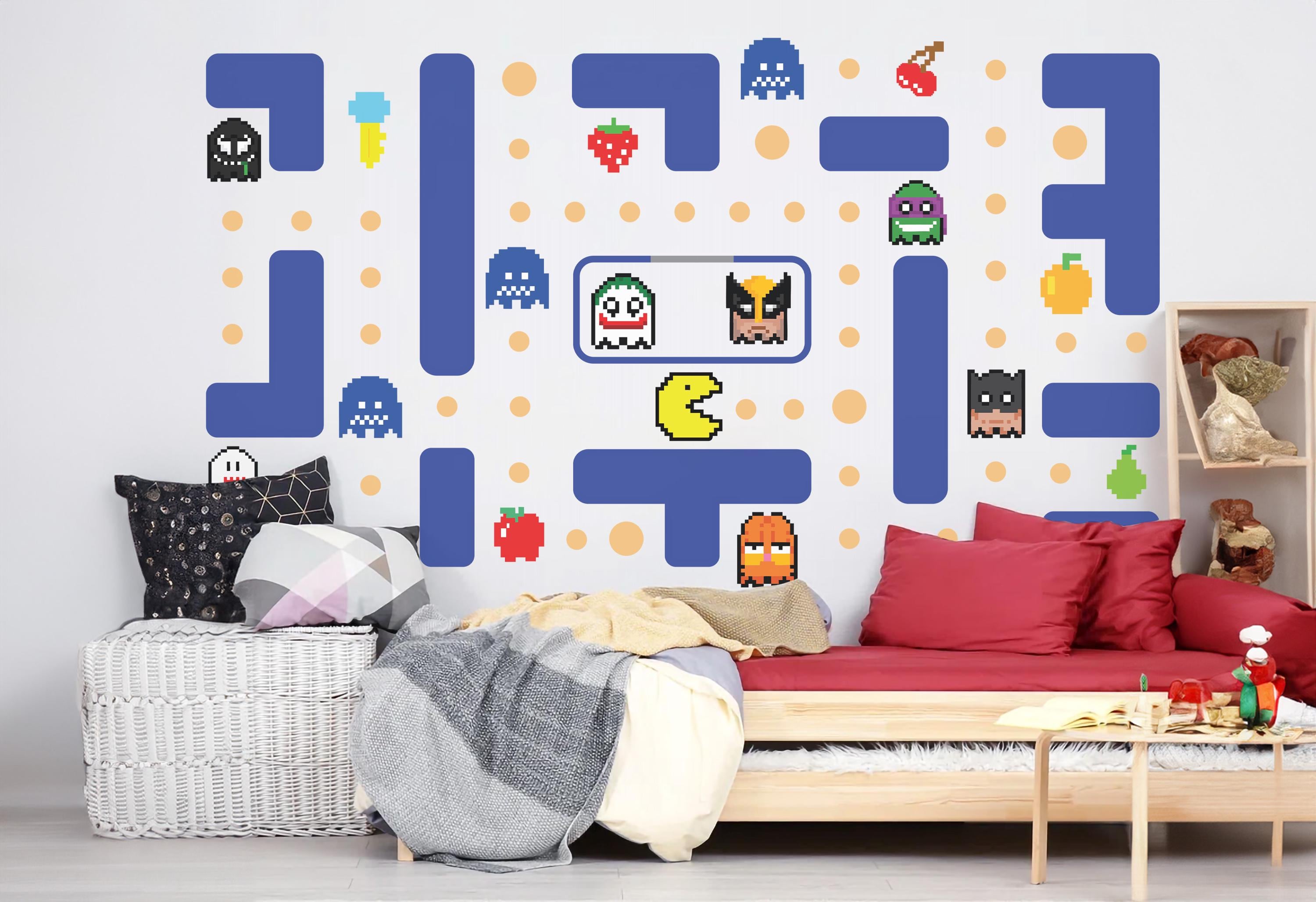 Pac-man Wall Decal Pacman Doodle Wall Sticker Pacman Theme Wallpaper ...