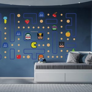 Pac-man Wall Decal Pacman Doodle Wall Sticker Pacman Theme Wallpaper ...