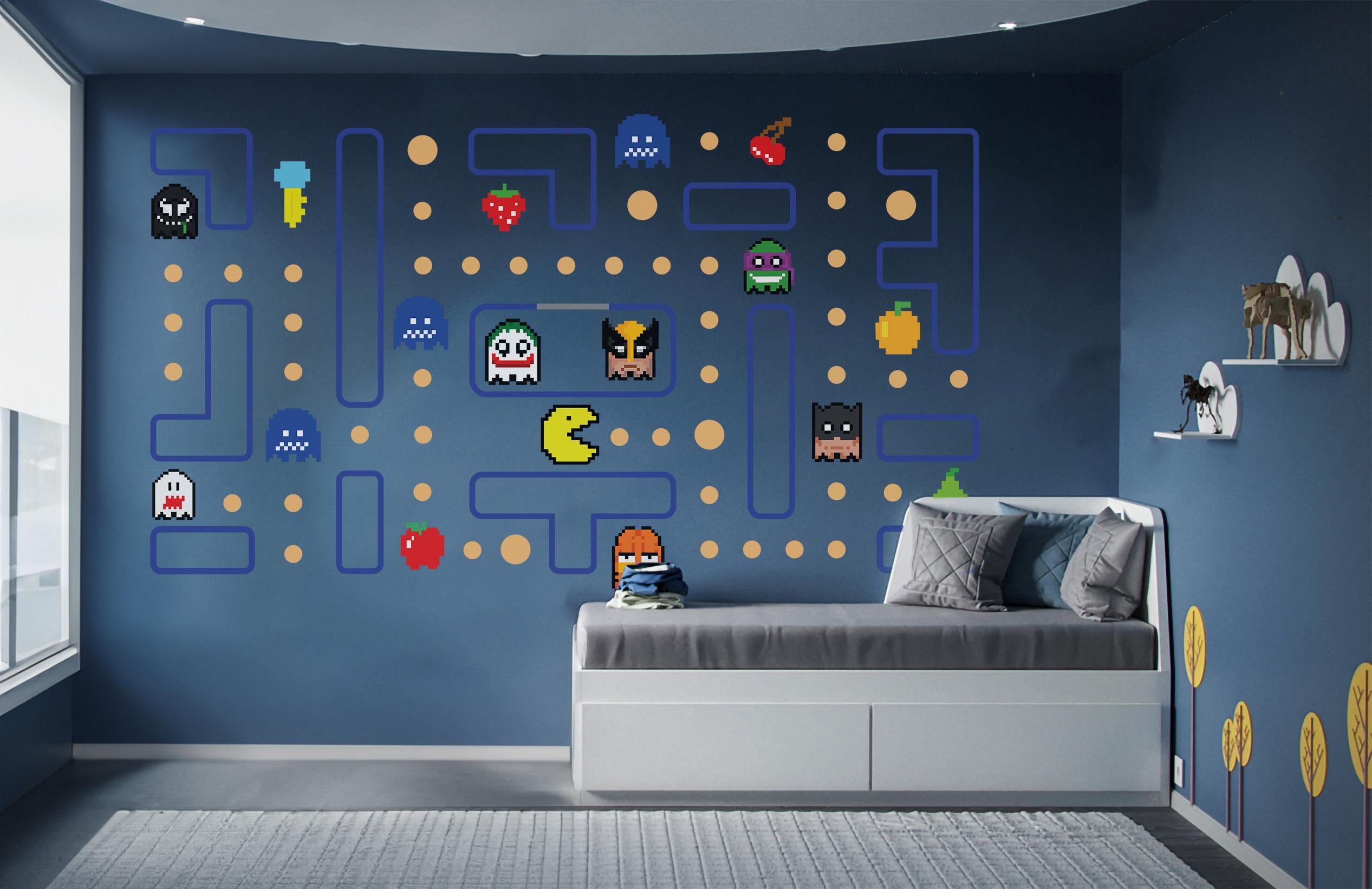 Pac-man Wall Decal Pacman Doodle Wall Sticker Pacman Theme Wallpaper ...