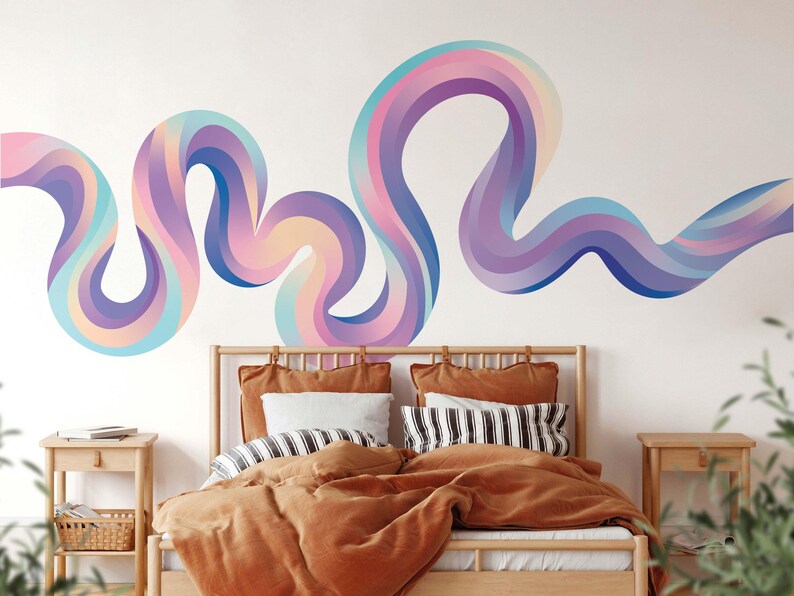 Colourful Flow Line Wall Decal Candy Color Line Wall Decal Curly Shape ...