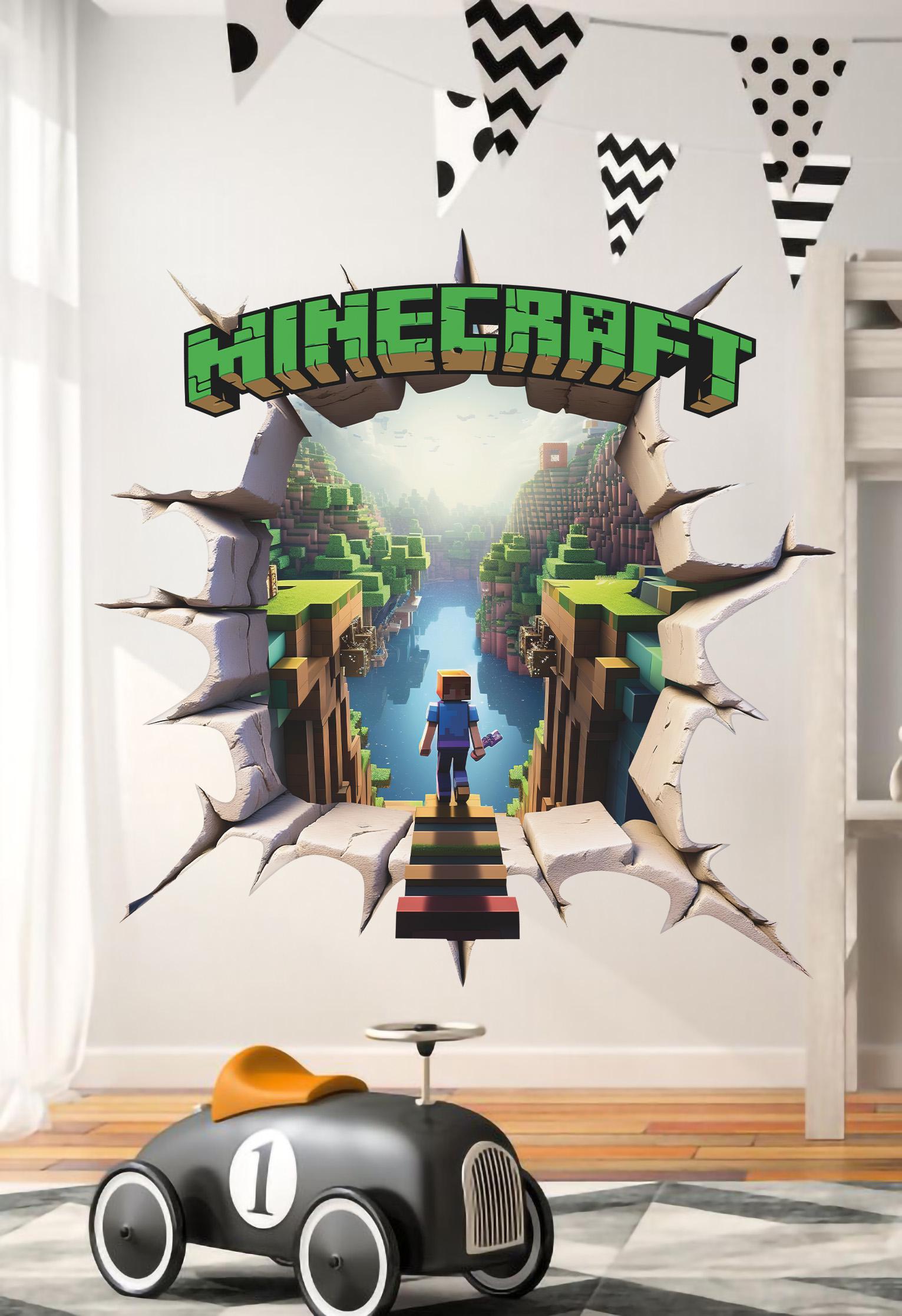 Wall Crack Minecraft Wall Decal Pixel Block Wall Sticker Minecraft Wall ...