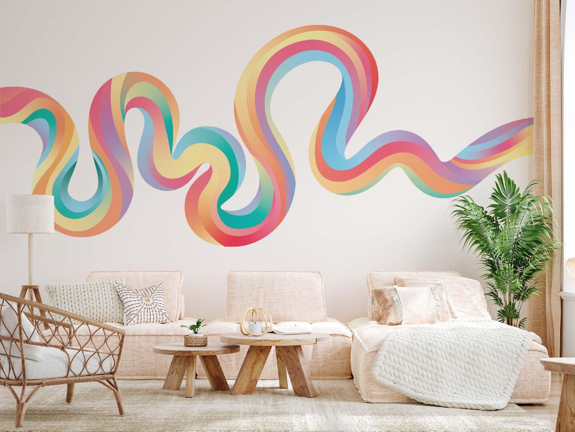 Colourful Flow Line Wall Decal Candy Color Line Wall Decal Curly Shape ...