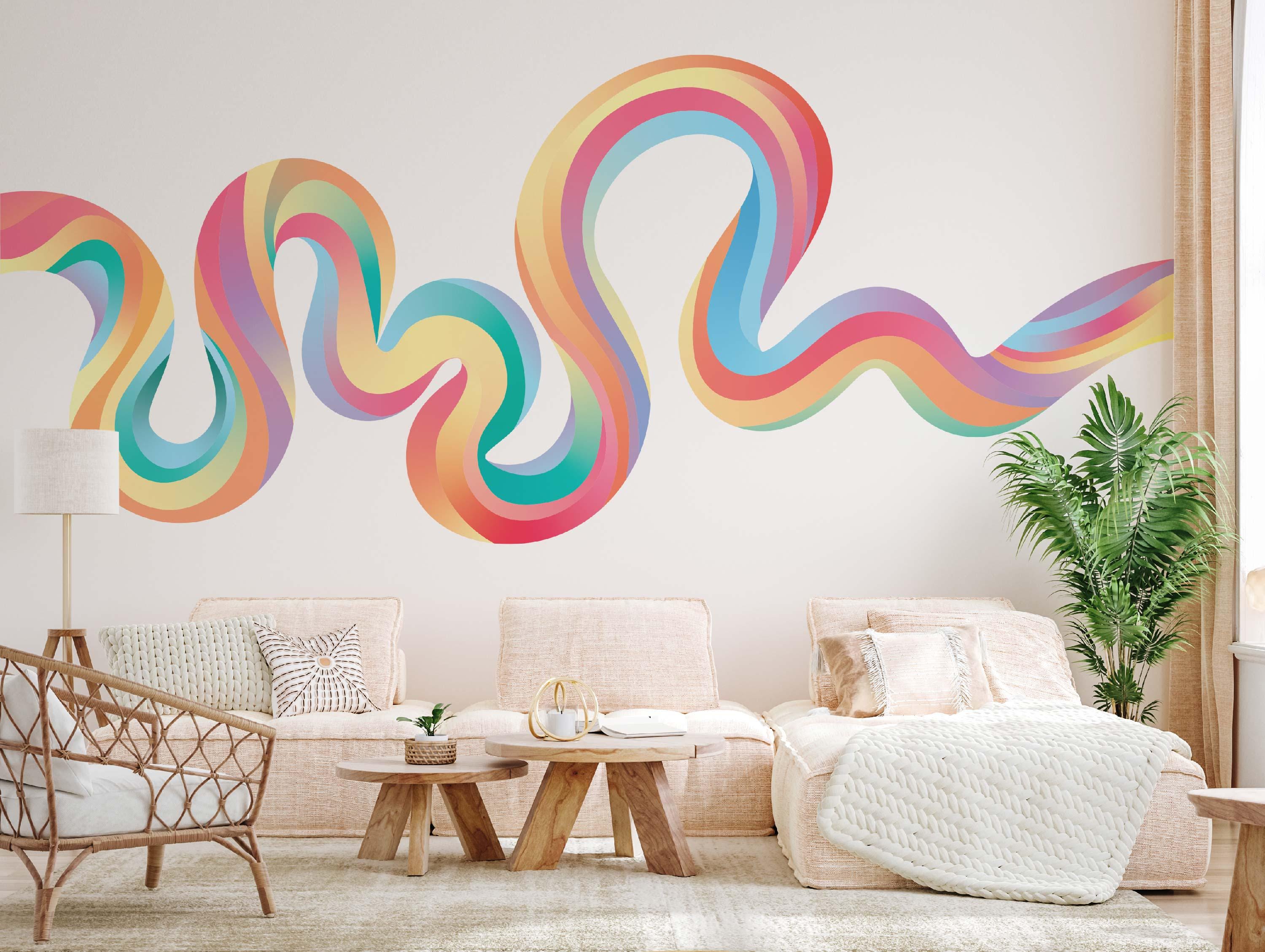 Colourful Flow Line Wall Decal Candy Color Line Wall Decal Curly Shape ...