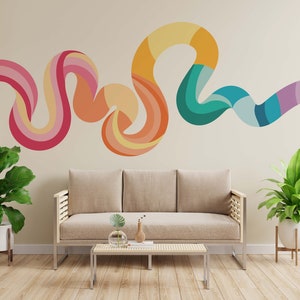 Colourful Flow Line Wall Decal Candy Color Line Wall Decal Curly Shape ...