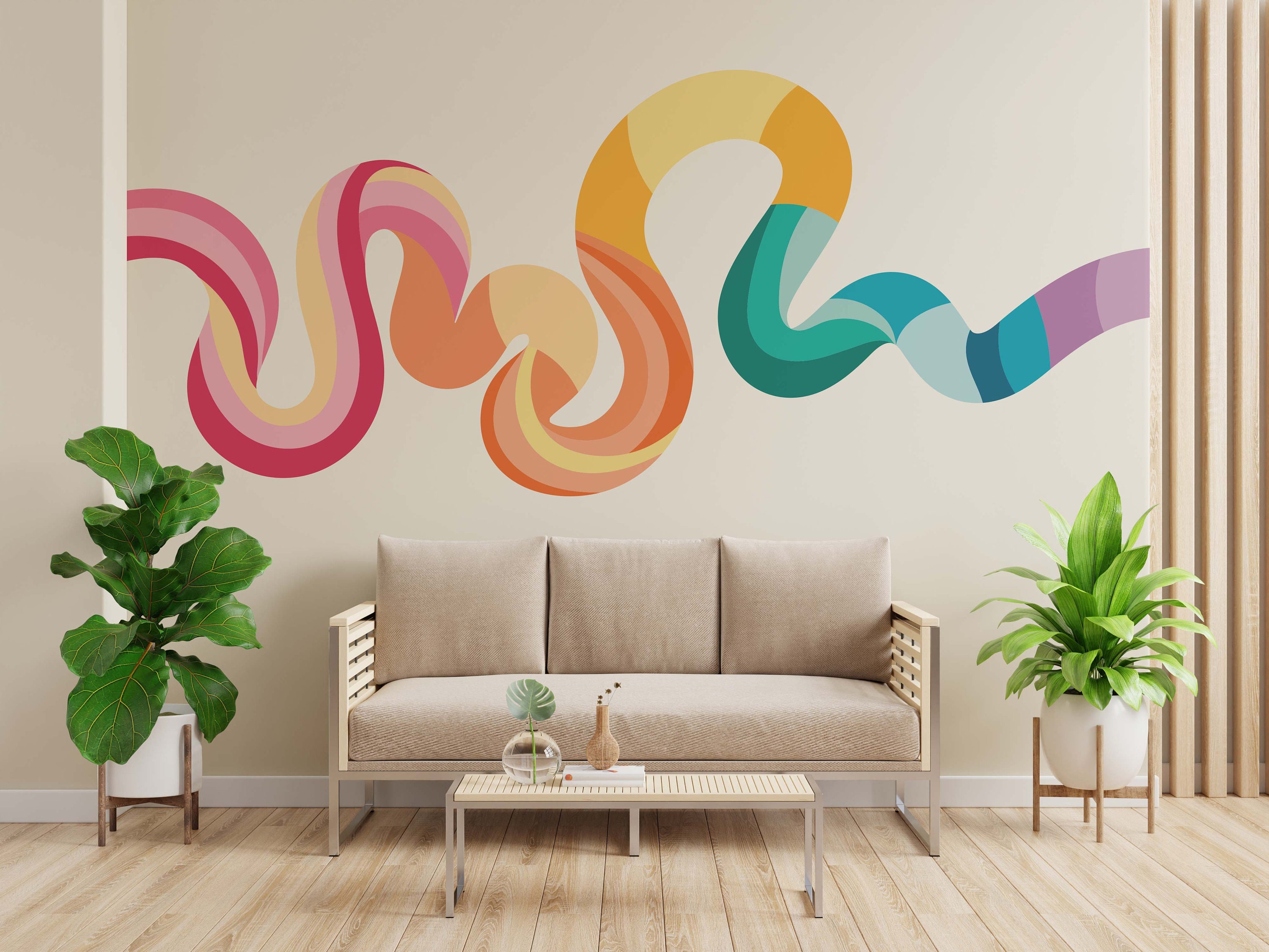 Colourful Flow Line Wall Decal Candy Color Line Wall Decal Curly Shape ...