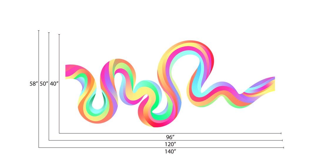 Colourful Flow Line Wall Decal Candy Color Line Wall Decal Curly Shape ...