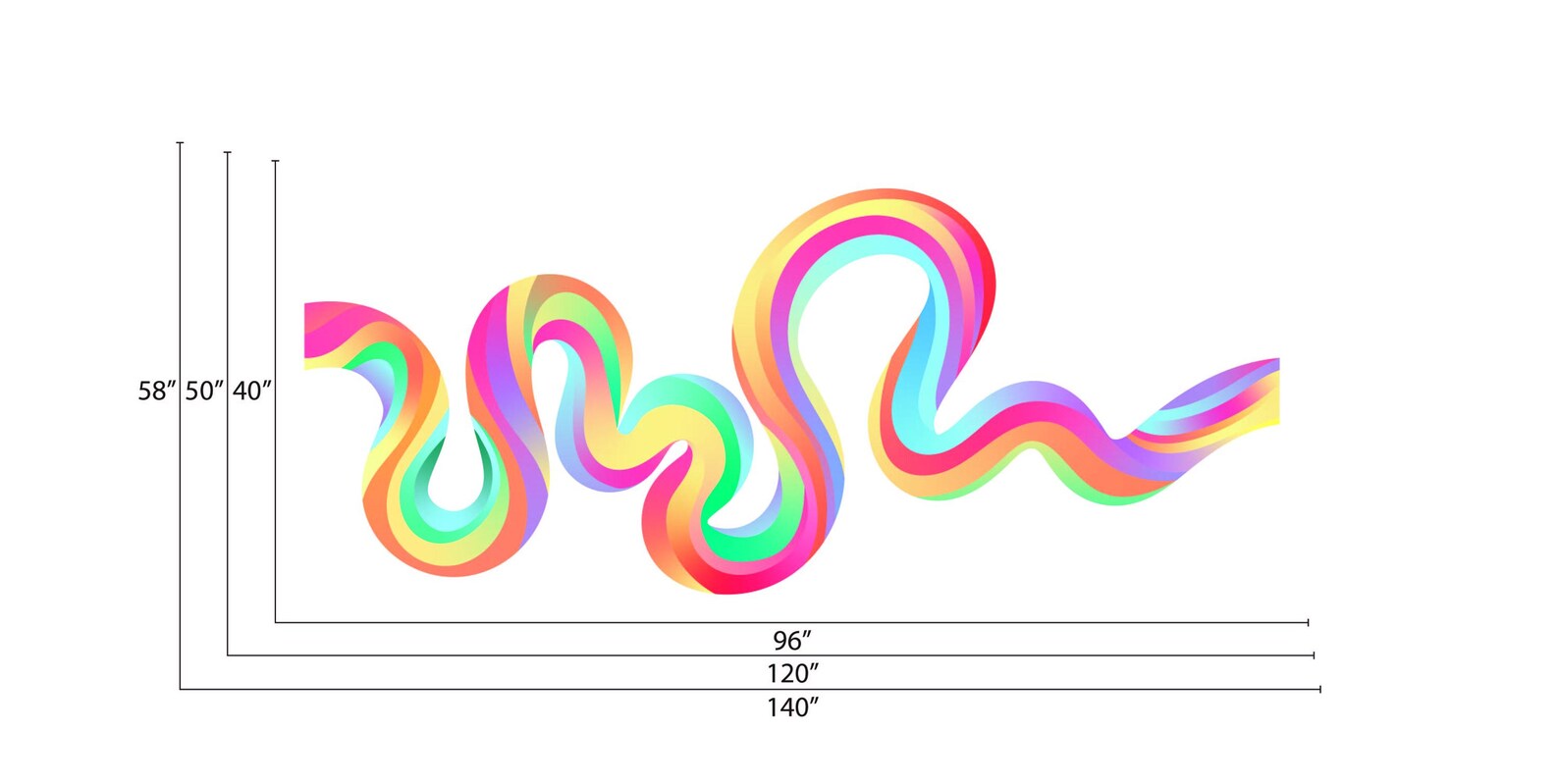 Colourful Flow Line Wall Decal Candy Color Line Wall Decal Curly Shape ...