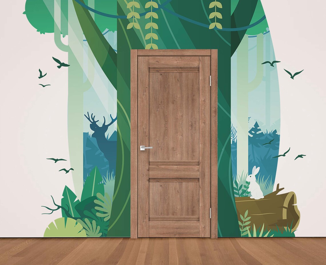 Door Frame Wall Decal Forest Tree Wall Art Deer Wall Mural Door ...