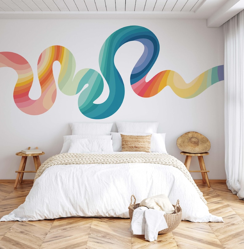 Colourful Flow Line Wall Decal Candy Color Line Wall Decal Curly Shape ...