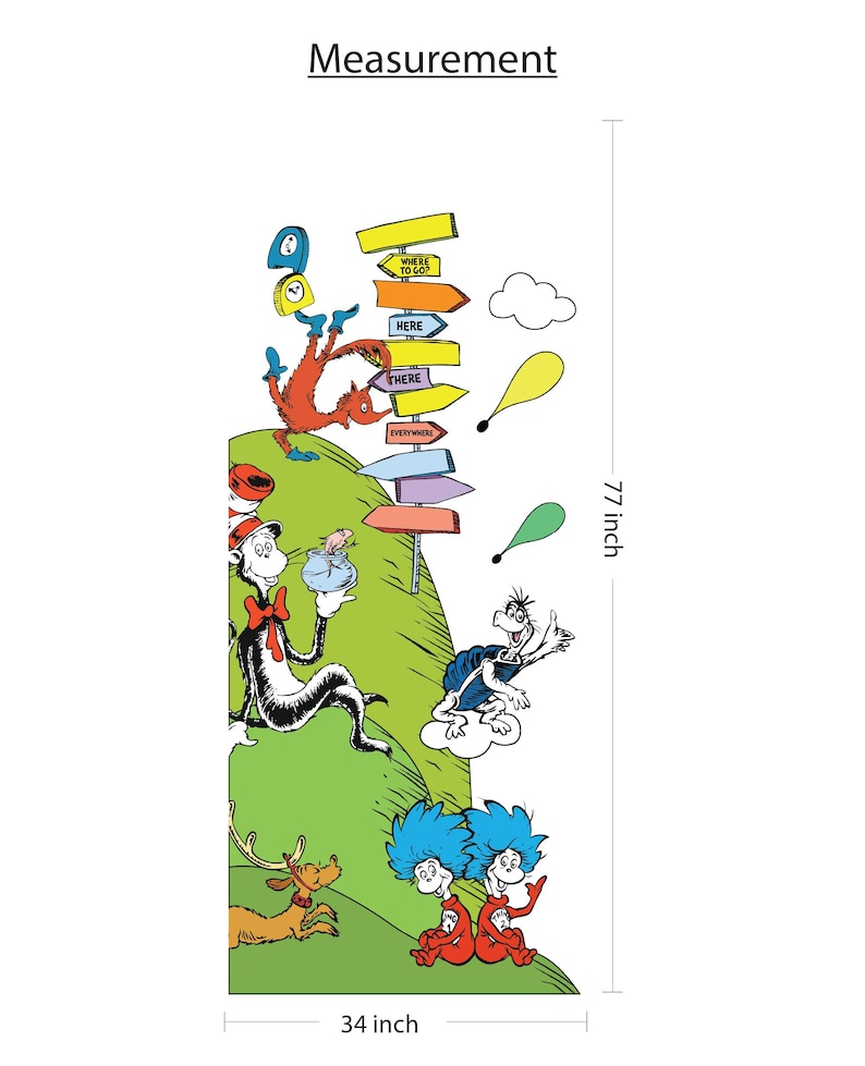 Door Frame Dr Seuss Wall Decal Horton Wall Sticker Cat in the Hat Wall ...