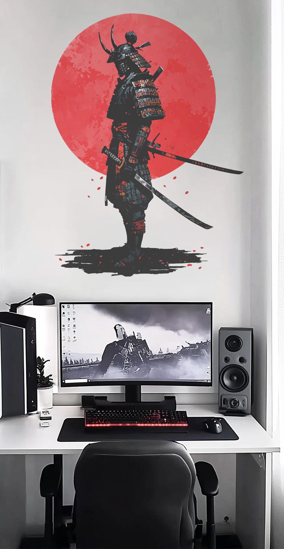 Samurai Wall Decal Japanese Sun Wall Art Ninja Wall Sticker Samurai ...