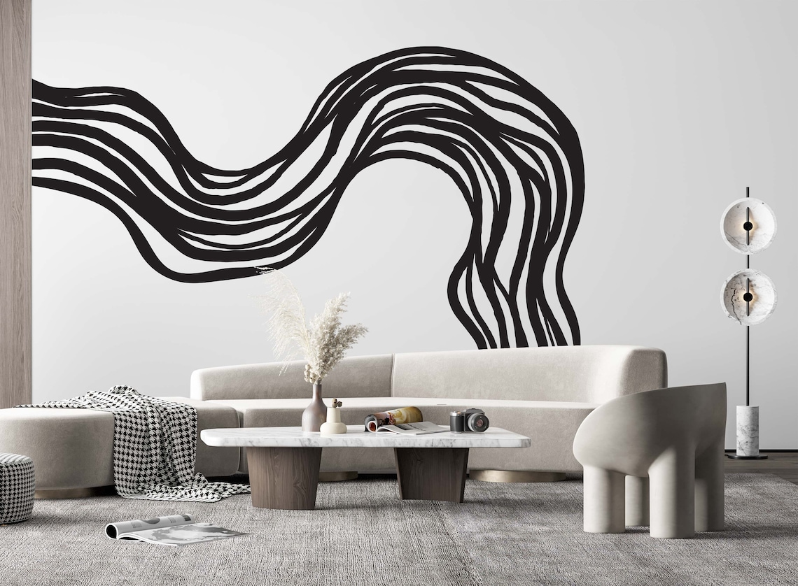 Abstract Line Wall Decal Brushstrokes Line Wall Art Organic Shape ...