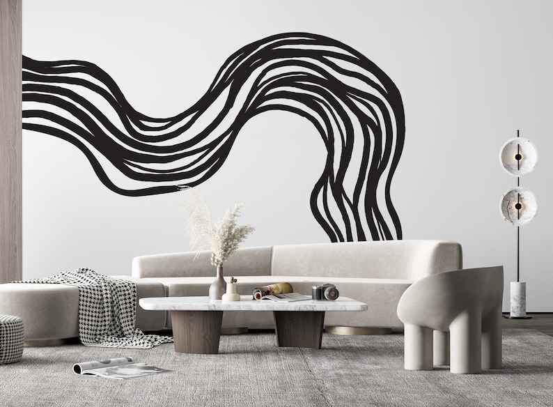 Abstract Line Wall Decal Brushstrokes Line Wall Art Organic Shape ...