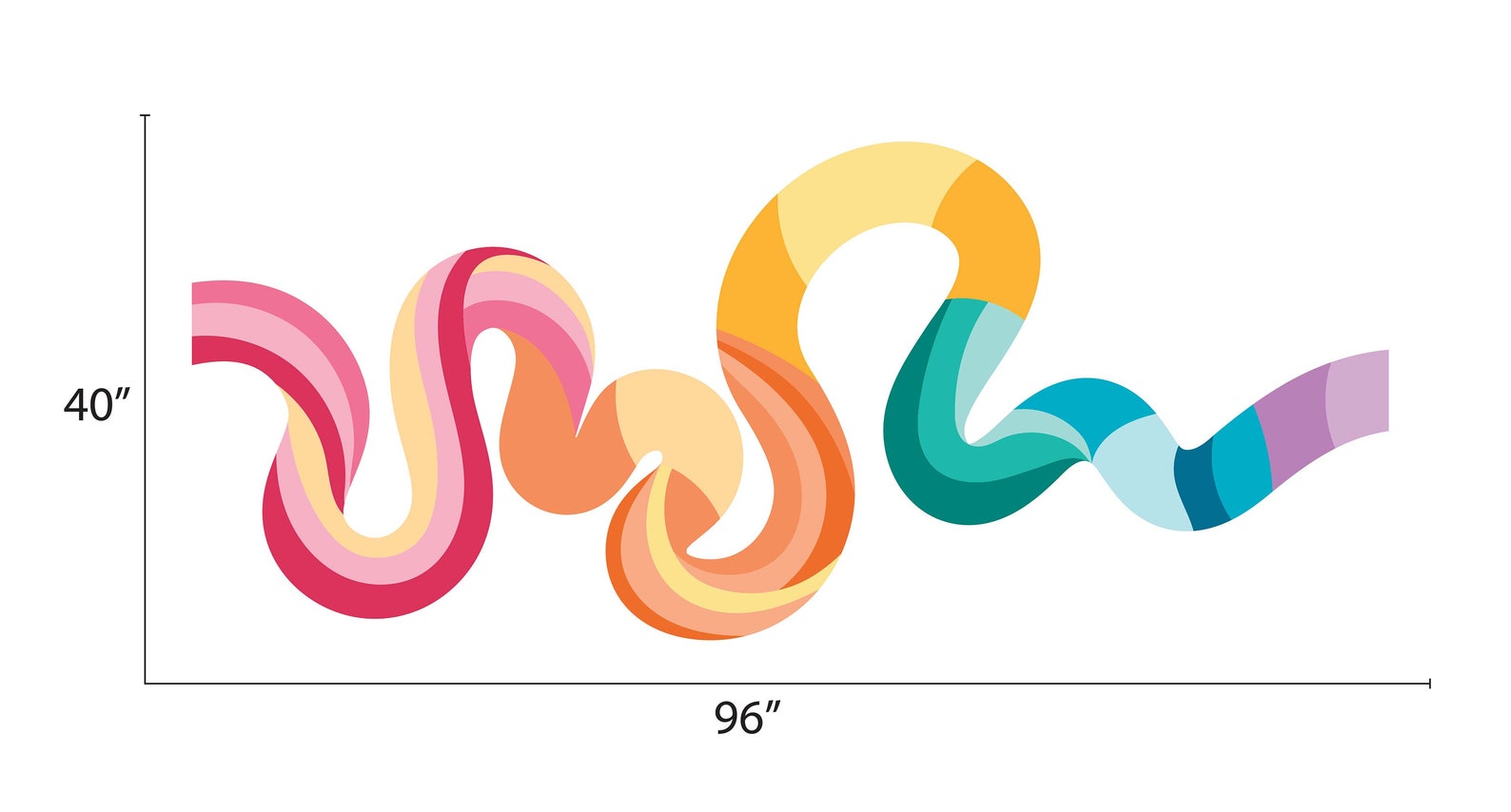 Colourful Flow Line Wall Decal Candy Color Line Wall Decal Curly Shape ...