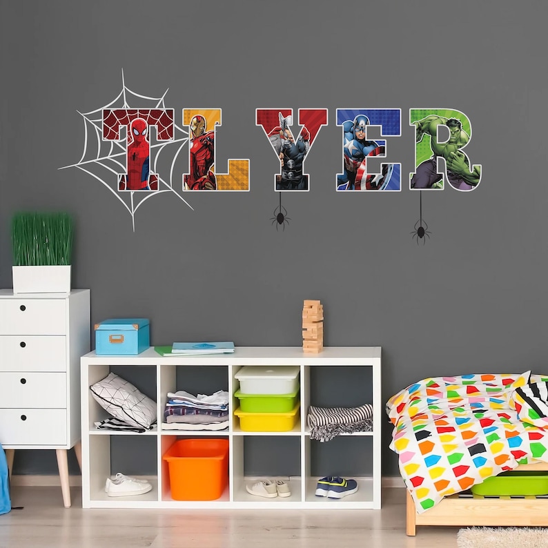 Personalised Wall Decal Custom Name Wall Sticker Superheroes Custom ...