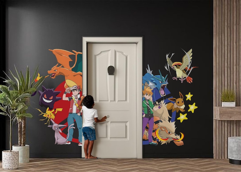 Door Frame Decal Pokemon Wall Decal Pikachu Wall Sticker Charizard Wall ...