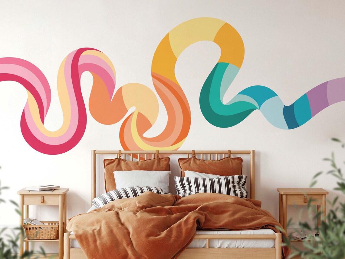 Colourful Flow Line Wall Decal Candy Color Line Wall Decal Curly Shape ...