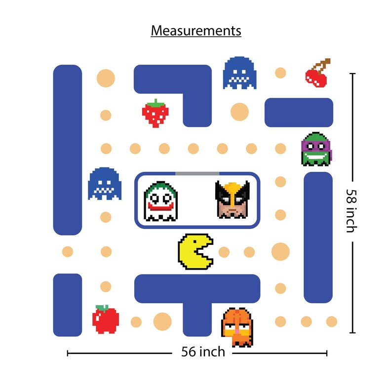 Pac-man Wall Decal Pacman Doodle Wall Sticker Pacman Theme Wallpaper ...