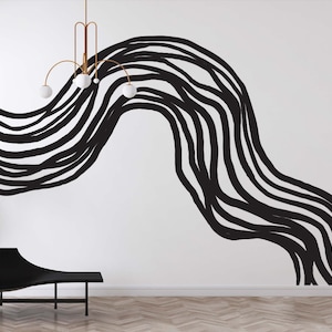 Abstract Line Wall Decal Brushstrokes Line Wall Art Organic Shape ...