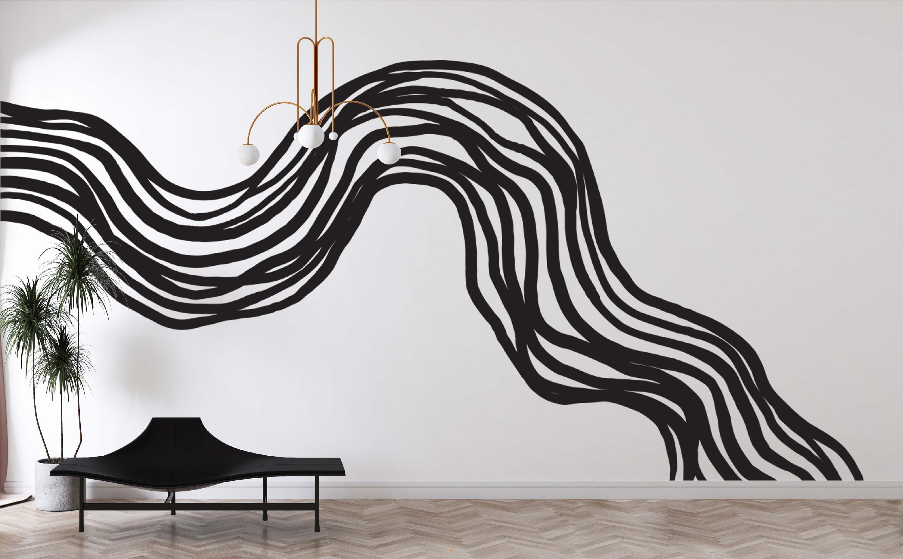Abstract Line Wall Decal Brushstrokes Line Wall Art Organic Shape ...