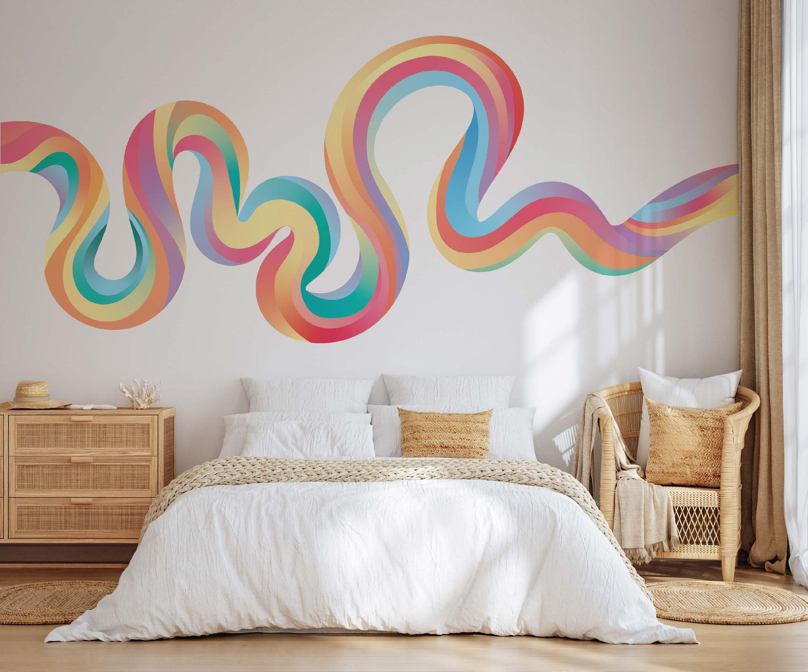 Colourful Flow Line Wall Decal Candy Color Line Wall Decal Curly Shape ...