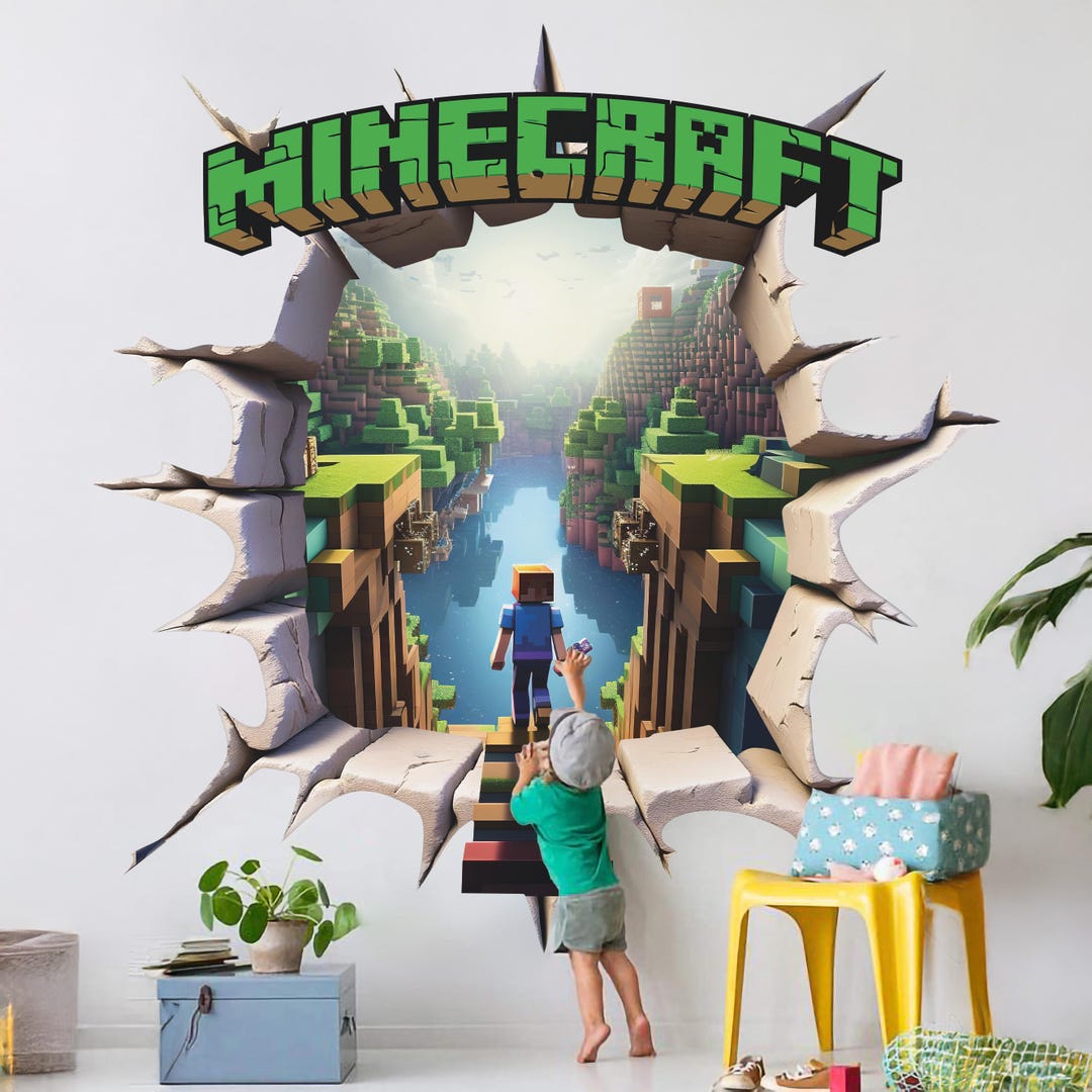 Wall Crack Minecraft Wall Decal Pixel Block Wall Sticker Minecraft Wall ...