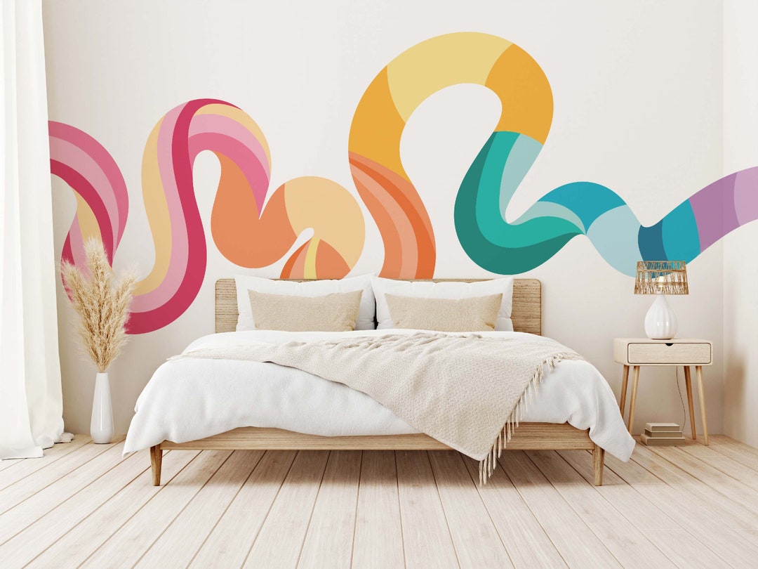 Colourful Flow Line Wall Decal Candy Color Line Wall Decal Curly Shape ...