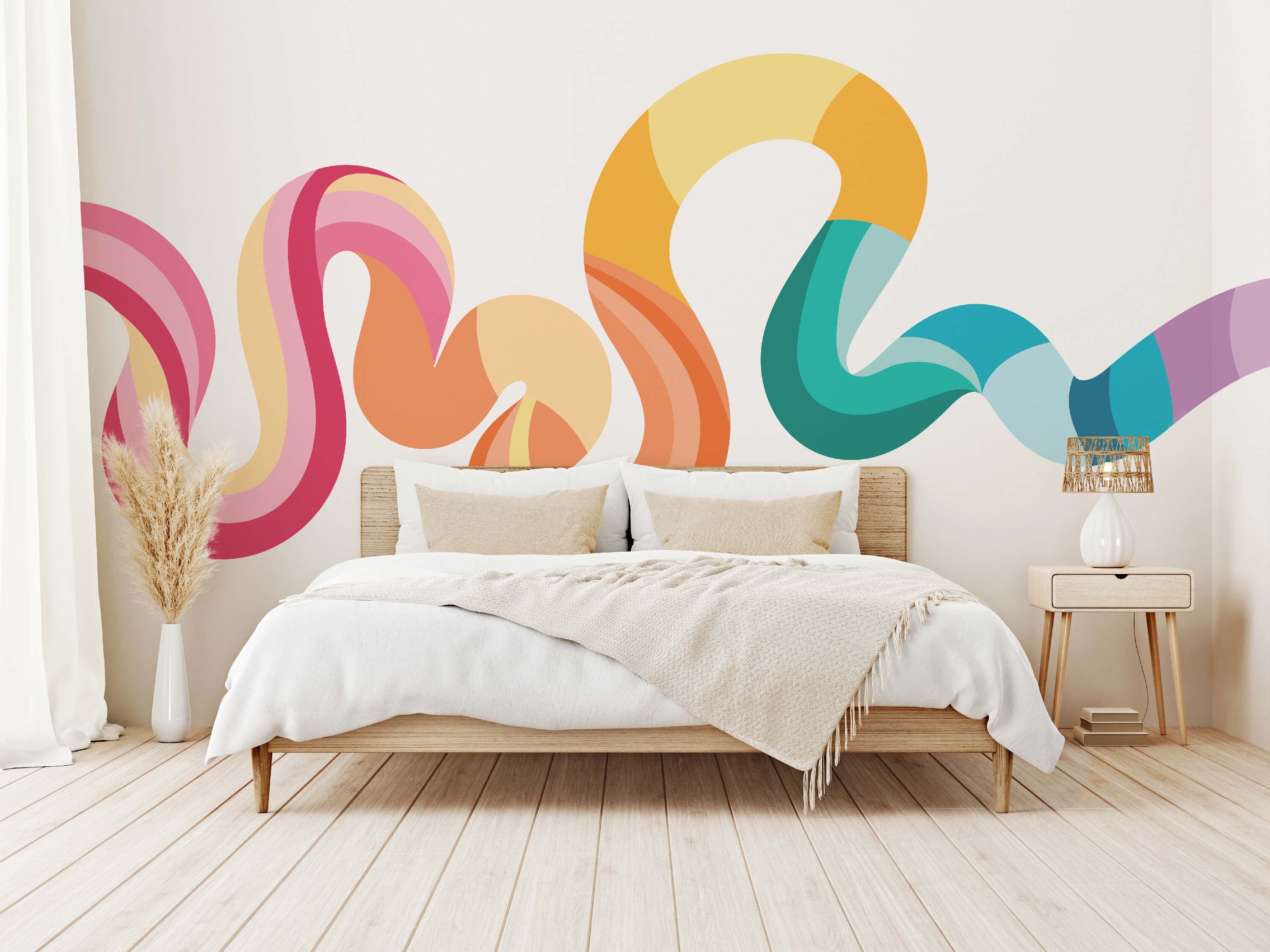 Colourful Flow Line Wall Decal Candy Color Line Wall Decal Curly Shape ...