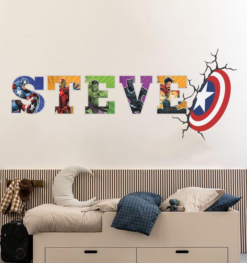Personalised Wall Decal Custom Name Wall Sticker Superheroes Custom ...